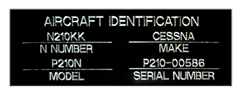 Aircraft ID Plate Factory / Experimental | Aircraft Spruce Australia